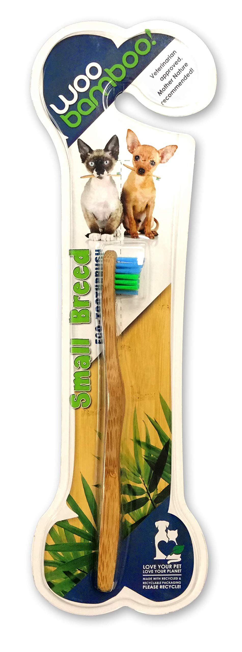 Woobamboo! Eco-Friendly Small Breed Dog and Cat Bamboo Toothbrush (Pack of 2)