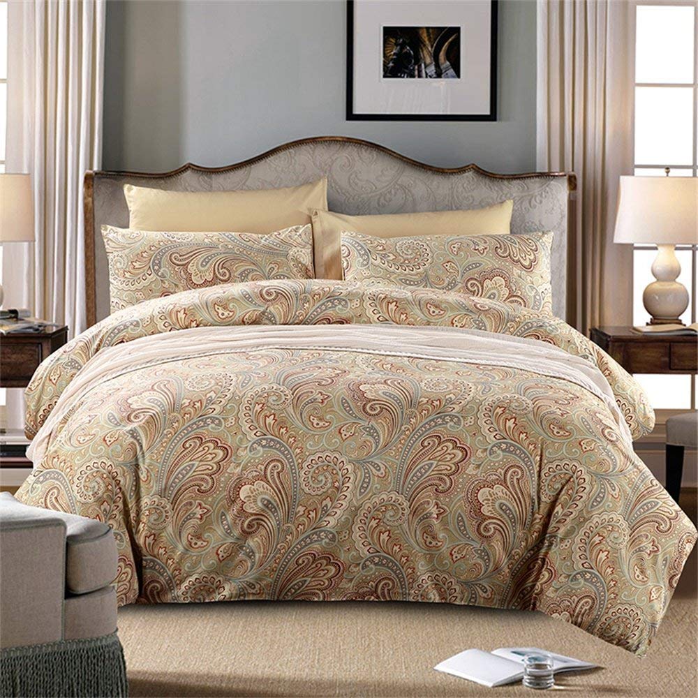 Brandream Duvet Cover King Size Hotel Collections Gold Classy Paisley Regal Themed 3PCS + 2 PCS Standard Pillowcase Set