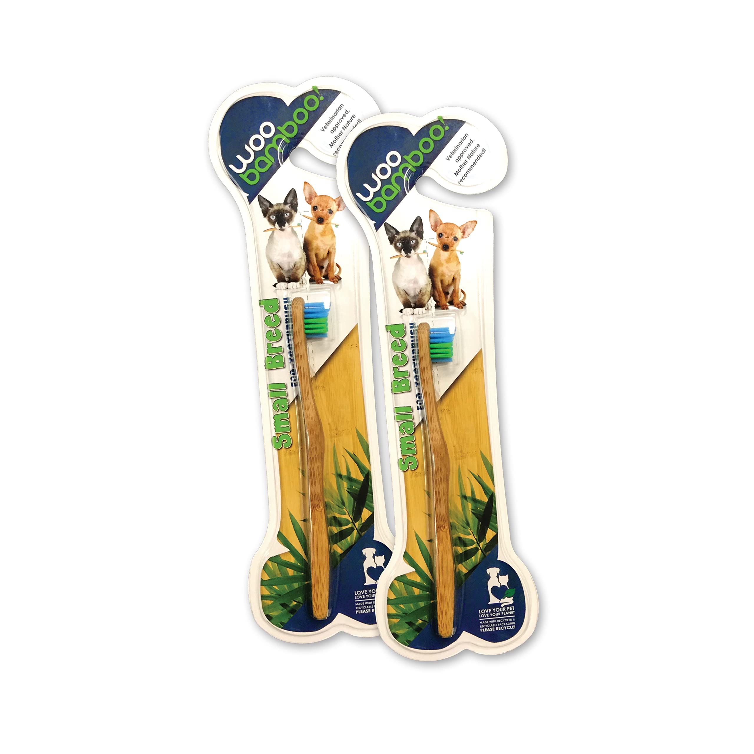 Woobamboo! Eco-Friendly Small Breed Dog and Cat Bamboo Toothbrush (Pack of 2)