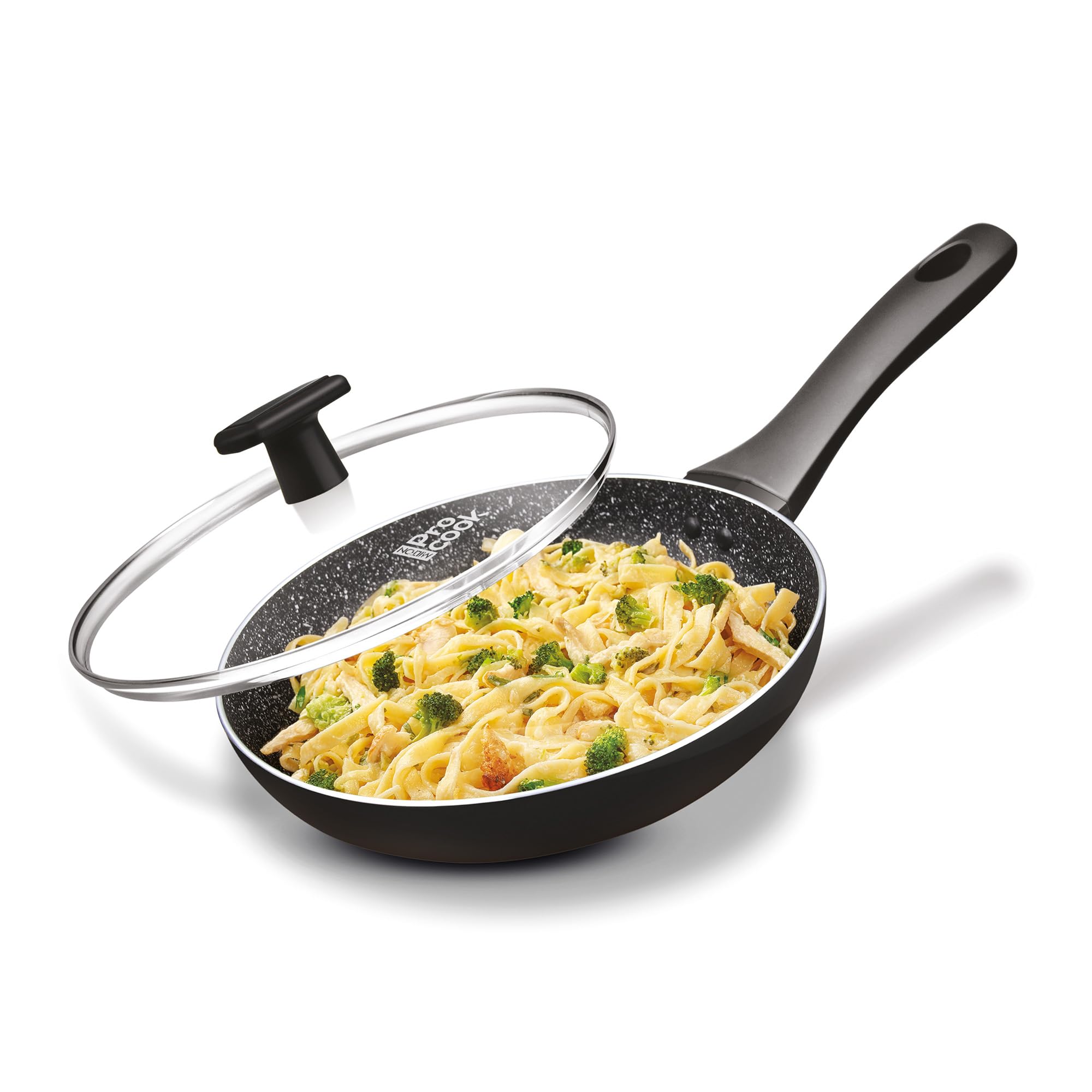 Milton 8 inch Nonstick frying pan nonstick with lid. Large pan for egg omelette, pancake. Flat bottom Stir fry skillet for electric induction cookware. Dishwasher & Oven safe (Aluminium)