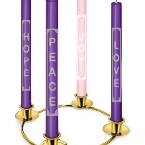 Advent Candles with Words Love, Peace, Hope, Joy On The Candles - Christmas Advent Candle Set of 4 for Advent Rings and Advent Wreaths- Premium Hand Made - Self Fitting End - for Church Advent Wreath