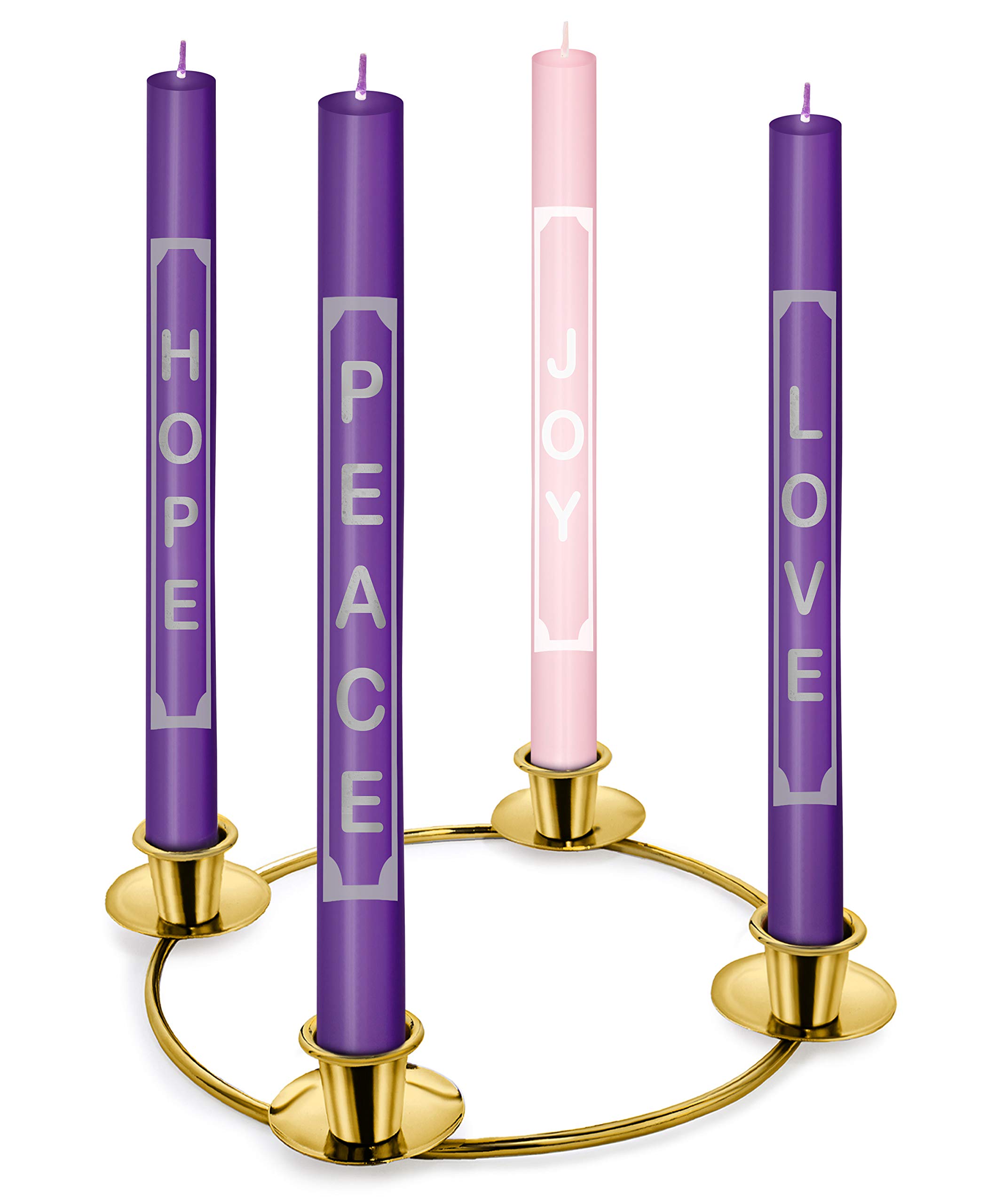 Advent Candles with Words Love, Peace, Hope, Joy On The Candles - Christmas Advent Candle Set of 4 for Advent Rings and Advent Wreaths- Premium Hand Made - Self Fitting End - for Church Advent Wreath