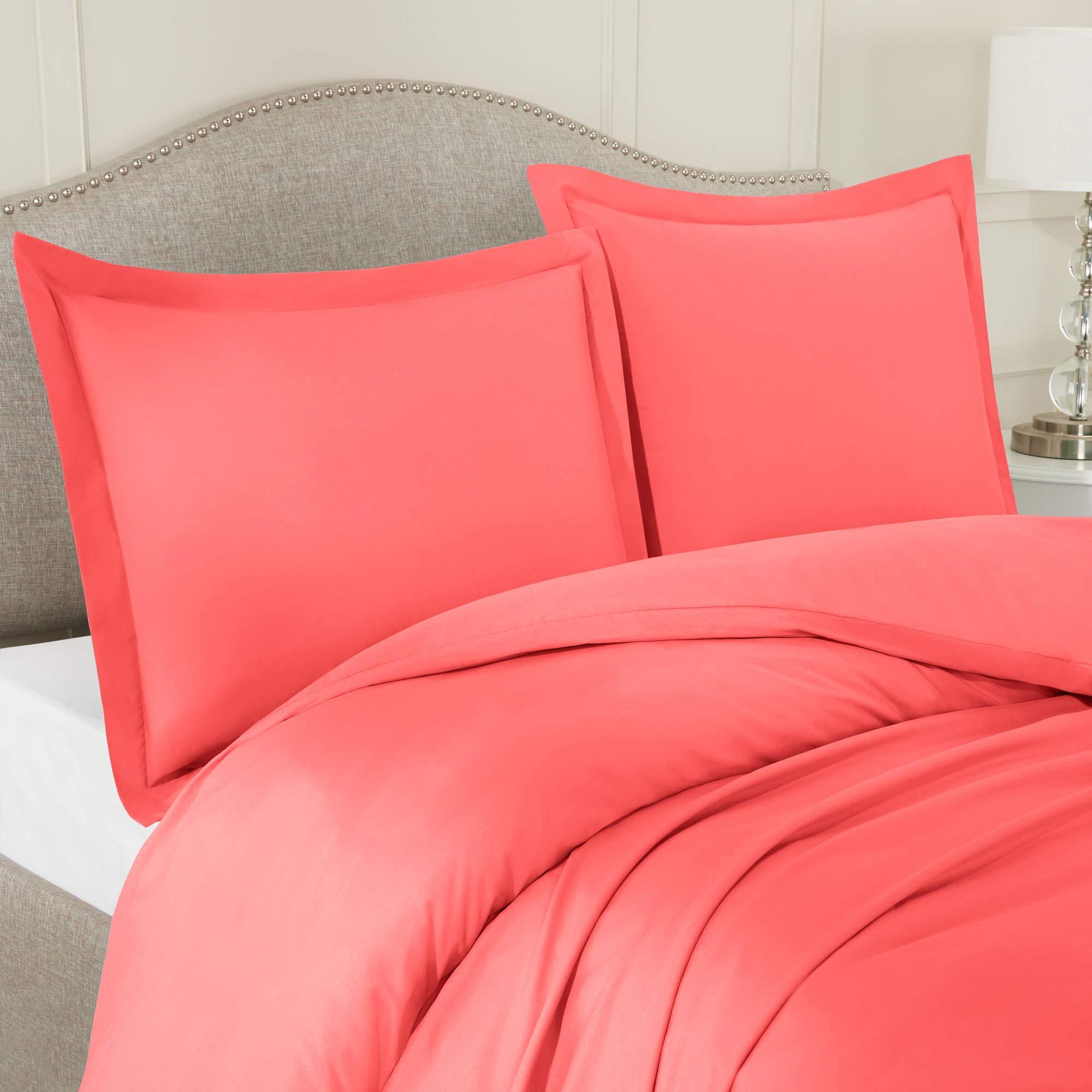 3 Piece Duvet Cover Set with Zipper & Corner Ties 100% Egyptian Cotton 600 Thread Count Ultra Soft and Comfort Duvet Cover(Coral Pink,Queen/Full)