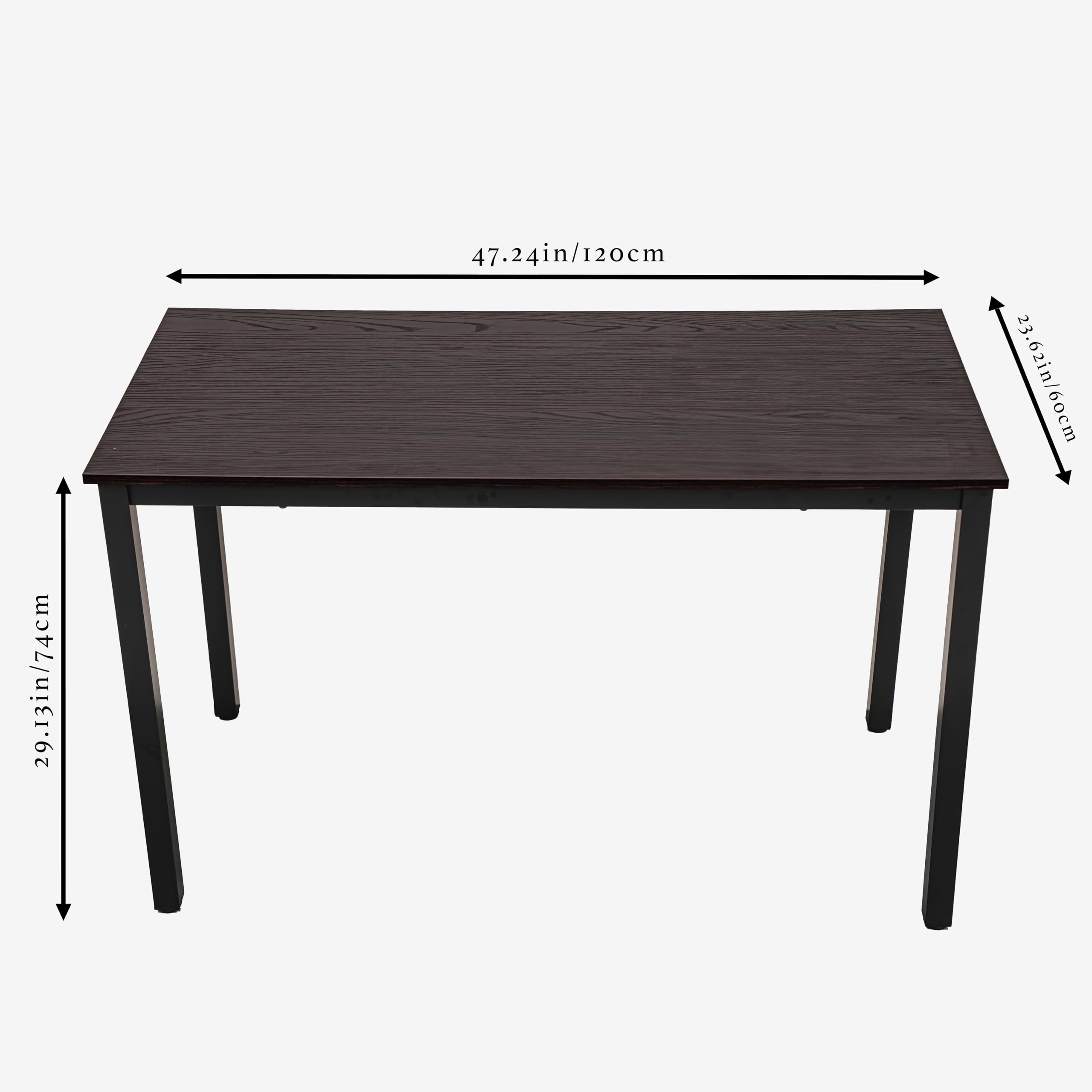 GL GLOBAL LIFE 47 inch Large Computer Desk Wood, Modern Simple Style Desk for Home Office, Bedroom, Study Student Writing Desk, Small Spaces, Black Metal Frame, Dark Walnut Top