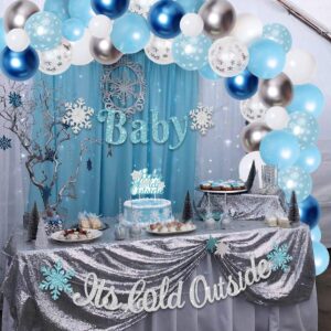 Kreatwow Baby It’s Cold Outside Party Decorations Blue Frozen Theme Baby Shower Supplies Snowflake Balloon Garland Kit Banner Cake Topper Winter Little Snowflake Party