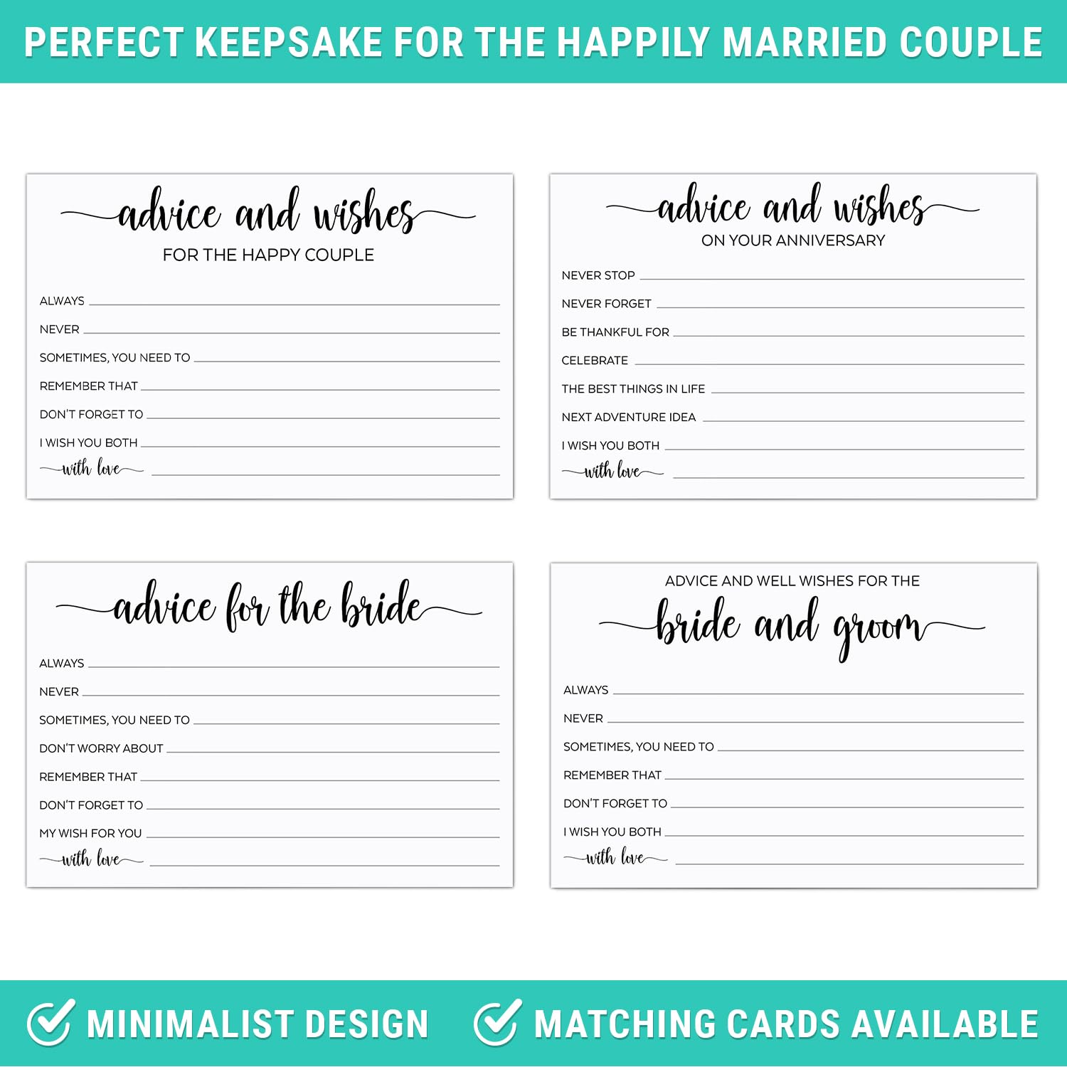 321Done Advice and Wishes for the Mr & Mrs, Made in USA - 4x6 White, Wedding Advice for Bride, Groom, Newlyweds, Bridal Shower, Thick Luxury Cardstock with Simple Script Minimalist Design - 50 Cards