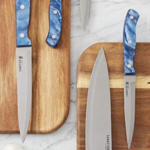 Sabatier 6- Piece Triple Rivet Stainless Steel Kitchen Knife Set, Razor-Sharp Kitchen Knife to Cut Fruit, Vegetables and more, High-Carbon Stainless Steel, Blue Acrylic Handles