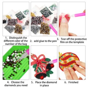 Yaomiao 17 Pieces Double Sided Christmas Diamond Art Ornaments Diamond Painting Keychains DIY 5d Painting Round Drill Key Chain Christmas Crystal Rhinestone Arts Craft Keychain for Christmas Supplies