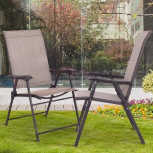 arlime 2-pack patio folding chairs, 2 pcs dining chairs with steel frame and armrests, portable outdoor indoor barstools, garden backyard poolside patio furniture set w/footrest back, set of 2