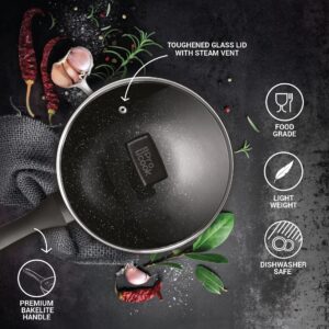 Milton 8 inch Nonstick frying pan nonstick with lid. Large pan for egg omelette, pancake. Flat bottom Stir fry skillet for electric induction cookware. Dishwasher & Oven safe (Aluminium)