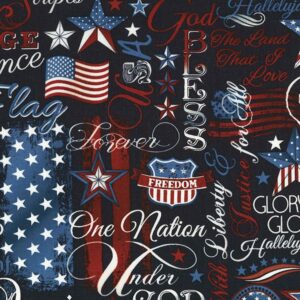 timeless treasures patriotic words navy premium quality 100% cotton sold by the yard.