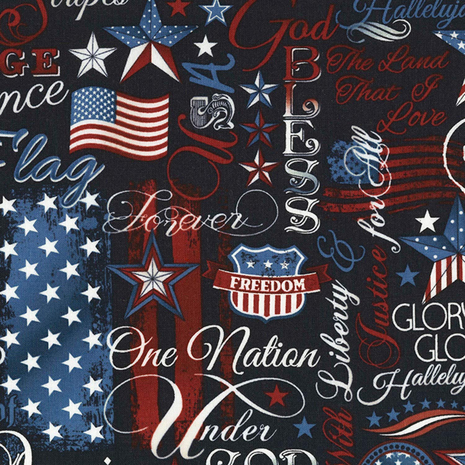 Timeless Treasures Patriotic Words Navy Premium Quality 100% Cotton Sold by The Yard.