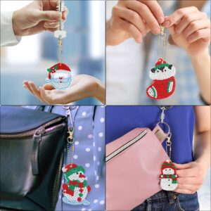 Yaomiao 17 Pieces Double Sided Christmas Diamond Art Ornaments Diamond Painting Keychains DIY 5d Painting Round Drill Key Chain Christmas Crystal Rhinestone Arts Craft Keychain for Christmas Supplies