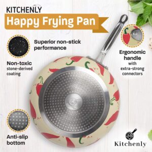 KITCHENLY Nonstick Frying Pans with Lids - Granite Frying Pans with Stone Coating | Nonstick Skillet Cooking Pan Set | Electric, Gas Induction Compatible | 9.5 & 11 inch | Chili - 2 Pack