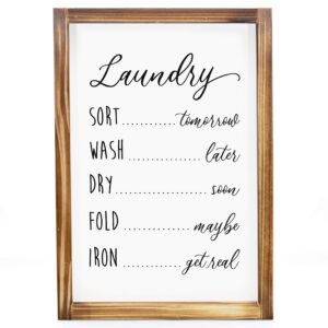 laundry time sign - laundry room wall decor - laundry sign, modern farmhouse decor, laundry room rules sign, laundry room decor with solid wood frame - 11 x 16 inches