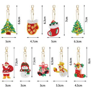 Yaomiao 17 Pieces Double Sided Christmas Diamond Art Ornaments Diamond Painting Keychains DIY 5d Painting Round Drill Key Chain Christmas Crystal Rhinestone Arts Craft Keychain for Christmas Supplies