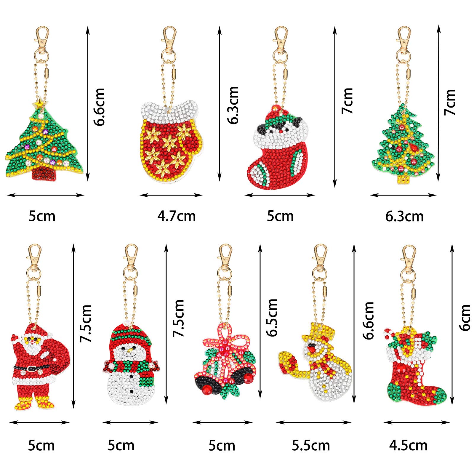 Yaomiao 17 Pieces Double Sided Christmas Diamond Art Ornaments Diamond Painting Keychains DIY 5d Painting Round Drill Key Chain Christmas Crystal Rhinestone Arts Craft Keychain for Christmas Supplies