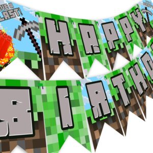 Pixel Blast Birthday Banner Pennant - Mining Party Supplies - Pixel Party Decorations - Mining Banner - Pixel Birthday Banner - Blast On