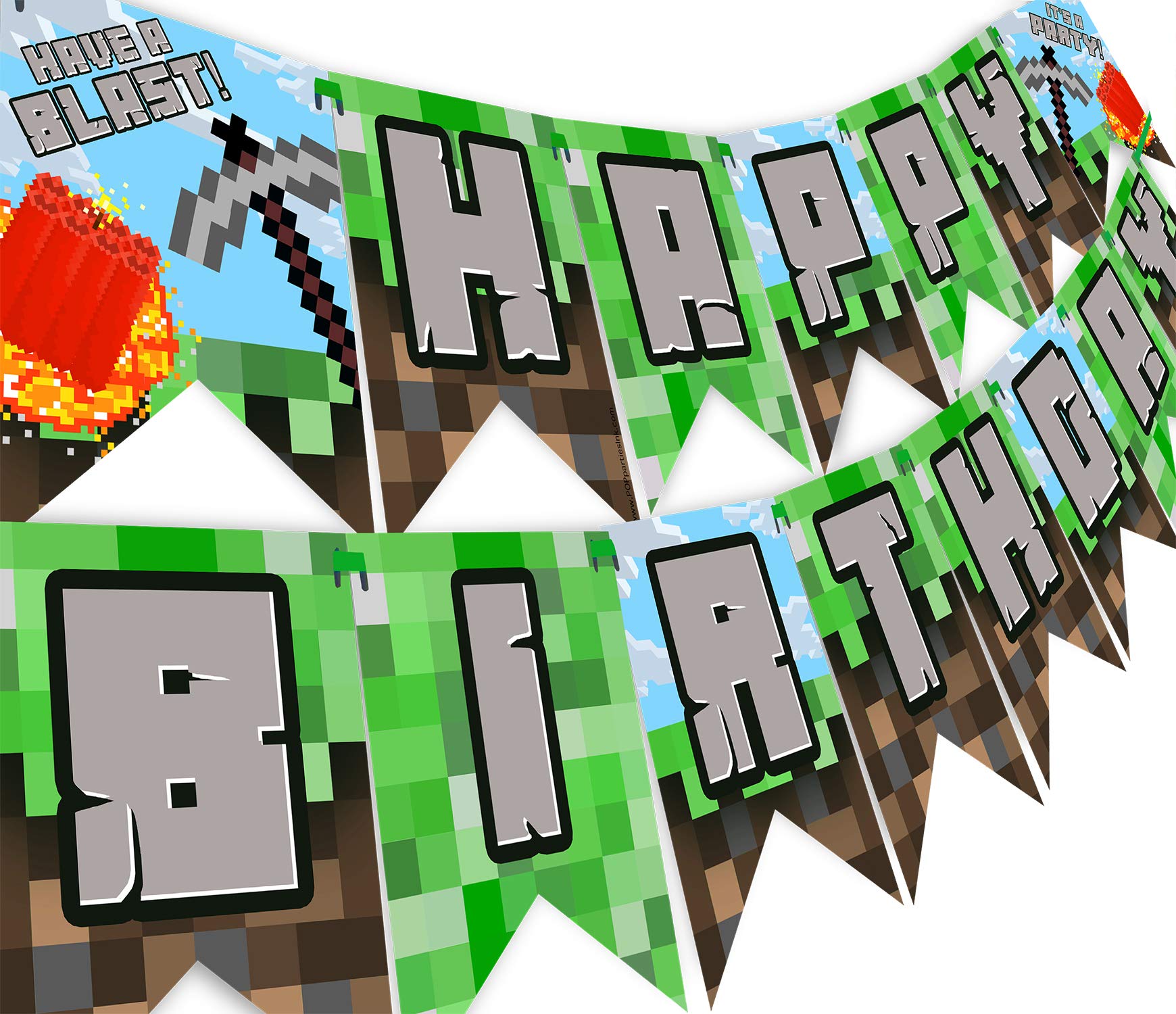 Pixel Blast Birthday Banner Pennant - Mining Party Supplies - Pixel Party Decorations - Mining Banner - Pixel Birthday Banner - Blast On