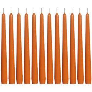 bolsius orange taper candles - 12 pack individually wrapped unscented 10 inch dinner candle set - 8 burn hours - premium european quality - smokeless & dripless household wedding & party candlesticks