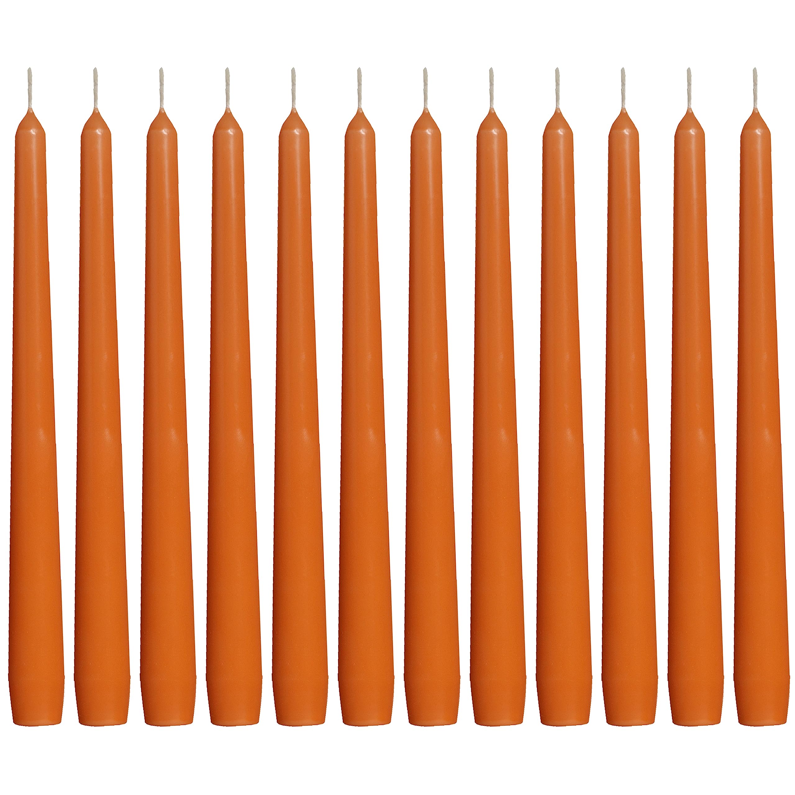 BOLSIUS Orange Taper Candles - 12 Pack Individually Wrapped Unscented 10 Inch Dinner Candle Set - 8 Burn Hours - Premium European Quality - Smokeless & Dripless Household Wedding & Party Candlesticks