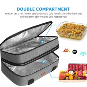 LHZK Insulated Casserole Carrier - Expandable Holder Tote for Hot or Cold Food, Fits 11 x 15 or 9 x 13 Baking Dishes - For Potlucks, Picnics, Beach (Grey)