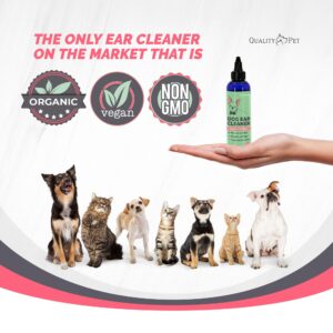 QualityPet Dog Ear Cleaner Solution - Organic & Natural Ear Cleaning Drops with Aloe, Vitamin E, Coconut Oil & Witch Hazel for Dogs - Dog Ear Wash, Rinse & Cleanser to Relieve Itchy Ears