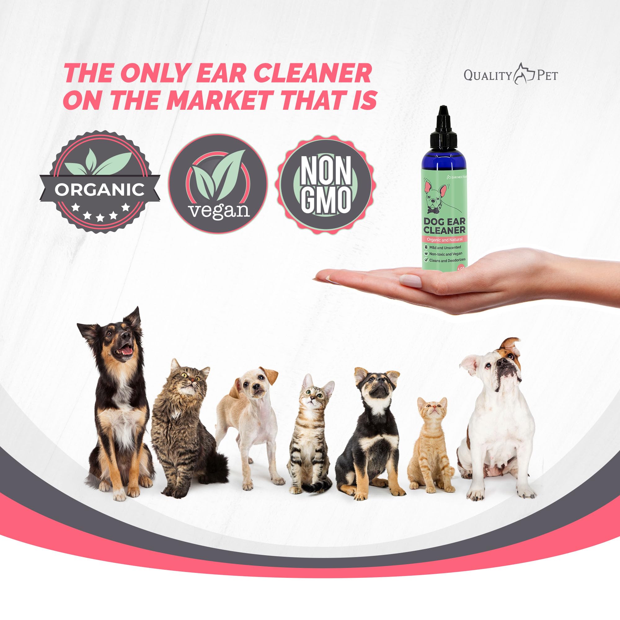 QualityPet Dog Ear Cleaner Solution - Organic & Natural Ear Cleaning Drops with Aloe, Vitamin E, Coconut Oil & Witch Hazel for Dogs - Dog Ear Wash, Rinse & Cleanser to Relieve Itchy Ears