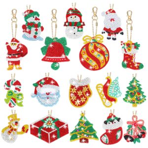 yaomiao 17 pieces double sided christmas diamond art ornaments diamond painting keychains diy 5d painting round drill key chain christmas crystal rhinestone arts craft keychain for christmas supplies