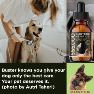 K2xLabs Buster's Large 60ml Bottle, 2mth Supply, Organic Hemp Oil for Dogs and Pets, 555,000 Max Potency, Made in USA - Miracle Formula, Perfectly Balanced Omega 3, 6, 9 - Joint Relief, Calming