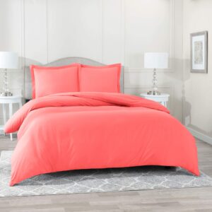 3 piece duvet cover set with zipper & corner ties 100% egyptian cotton 600 thread count ultra soft and comfort duvet cover(coral pink,queen/full)