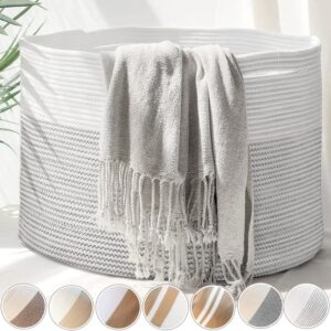 homyam throw blanket basket for living room | xxxlarge rope basket for storage | large woven basket for storage | pillow basket & blanket holder for bedroom | woven laundry hamper basket - 22" x 14"