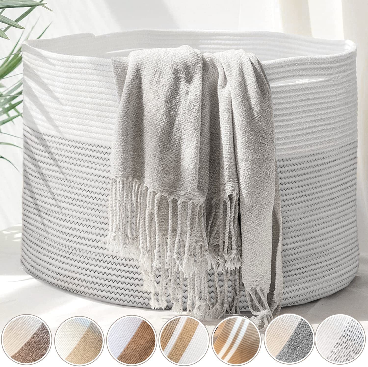 HOMYAM Throw Blanket Basket for Living Room | XXXLarge Rope Basket for Storage | Large Woven Basket for Storage | Pillow Basket & Blanket Holder for Bedroom | Woven Laundry Hamper Basket - 22" x 14"