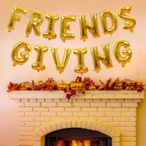 Friendsgiving Decorations Gold Foil Letter 16 Inches Tall Balloons Banner Thanksgiving Friends Party Backdrop