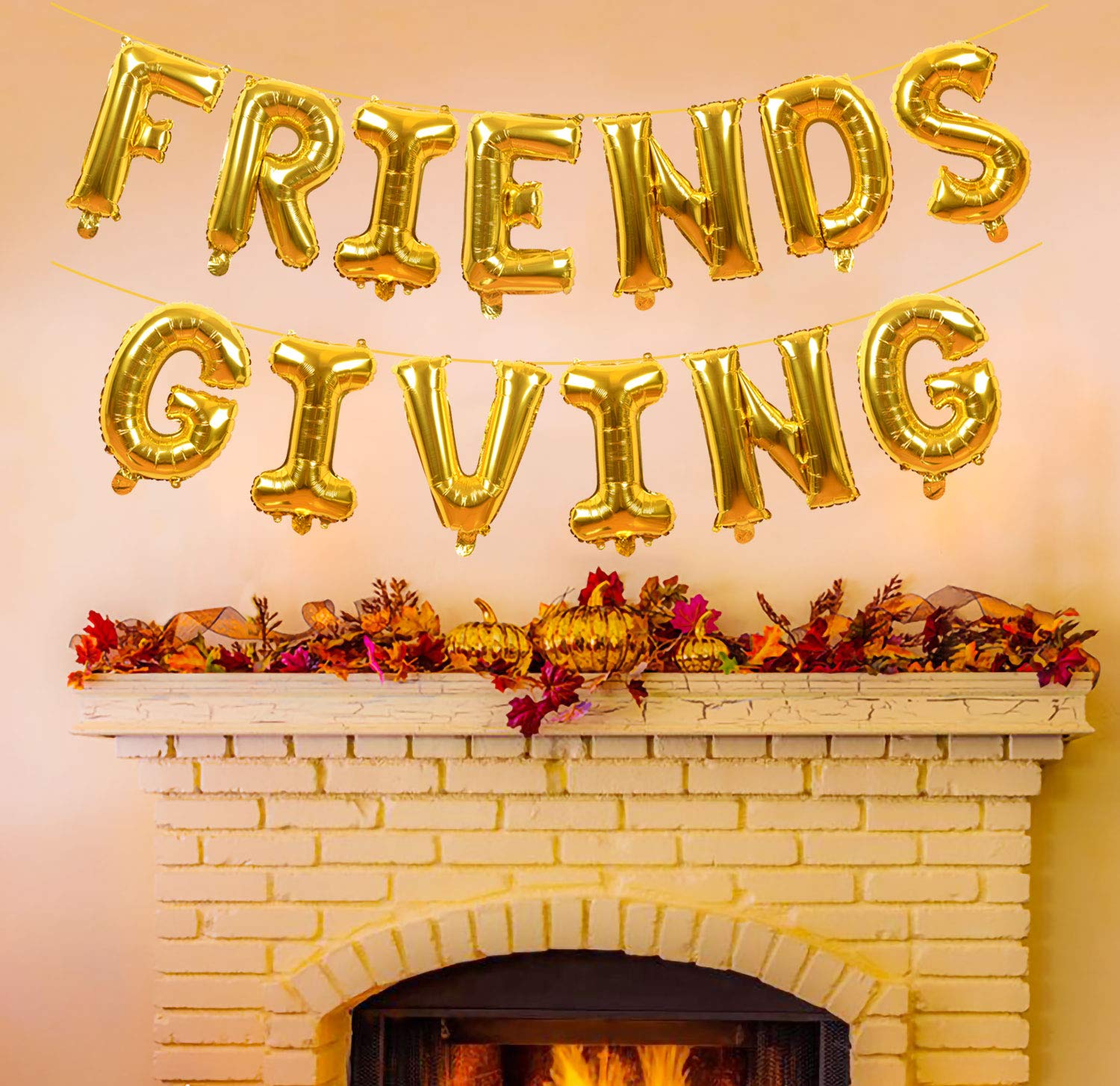 Friendsgiving Decorations Gold Foil Letter 16 Inches Tall Balloons Banner Thanksgiving Friends Party Backdrop