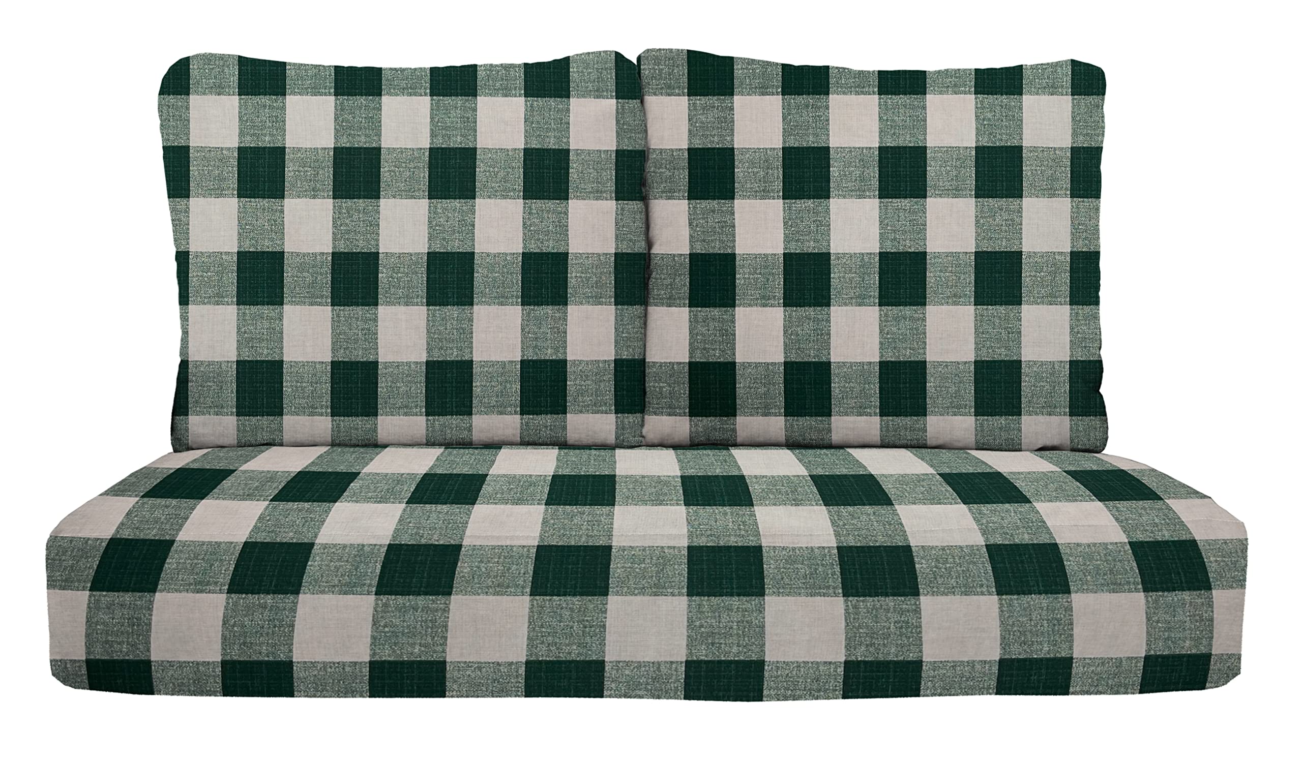 RSH DECOR: Deep Seating Loveseat Cushion Set | 46” x 26” Loveseat | All-Weather Spun Fabric | Outdoor Foam Settee and Pillow Back Cushions for Patio Furniture | Green Buffalo Plaid