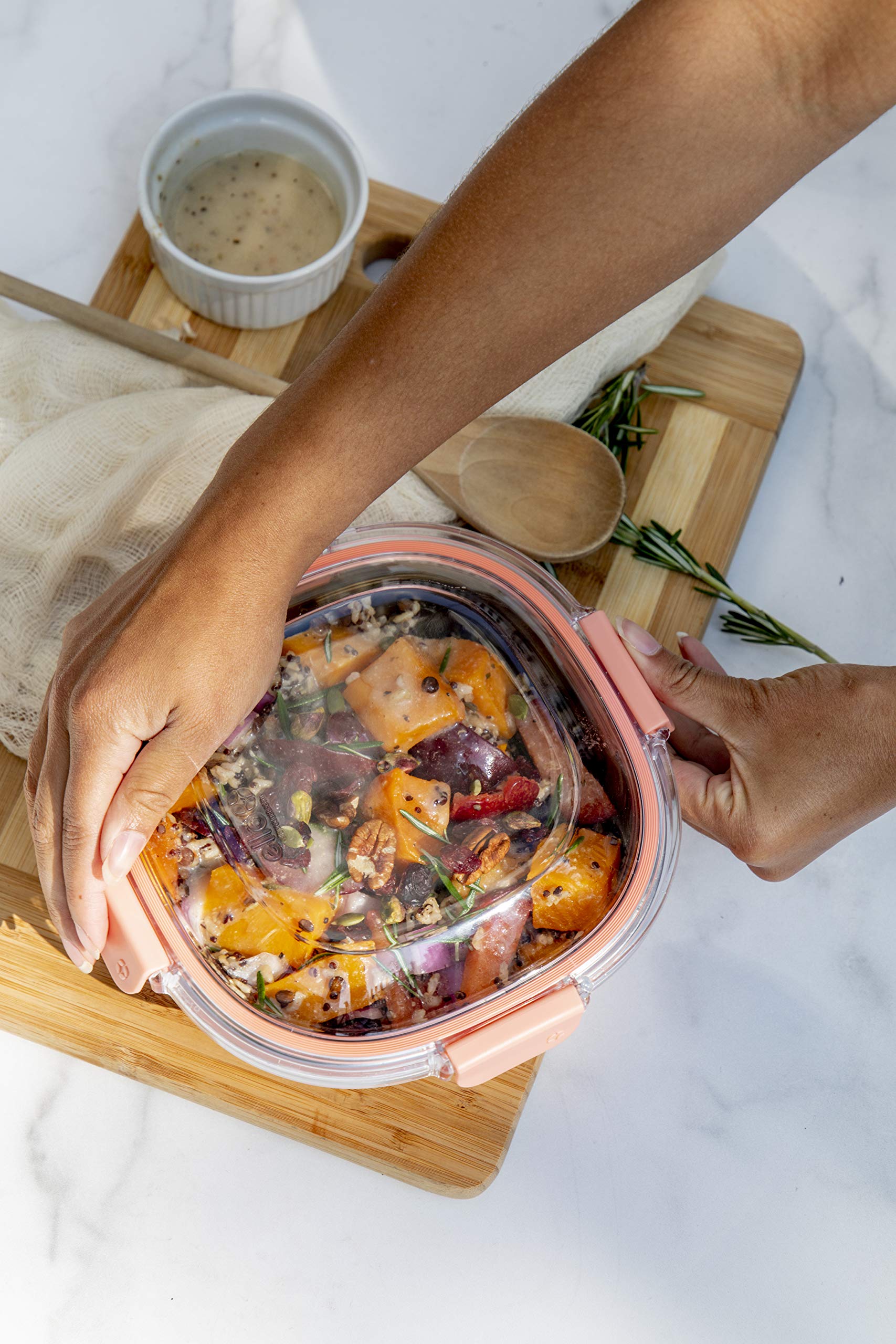 Ello Stainless Steel Lunch Bowl Food Storage Container with Leak-Proof Lid, 6.5 Cup, Peach