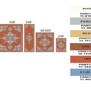 Furnish my Place Bohemian Rug - 7 ft. 8 in. x 11 ft, Rust, Indoor Area Rug with Bordered Design, Jute Backing