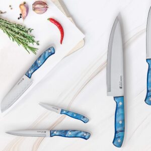 Sabatier 6- Piece Triple Rivet Stainless Steel Kitchen Knife Set, Razor-Sharp Kitchen Knife to Cut Fruit, Vegetables and more, High-Carbon Stainless Steel, Blue Acrylic Handles