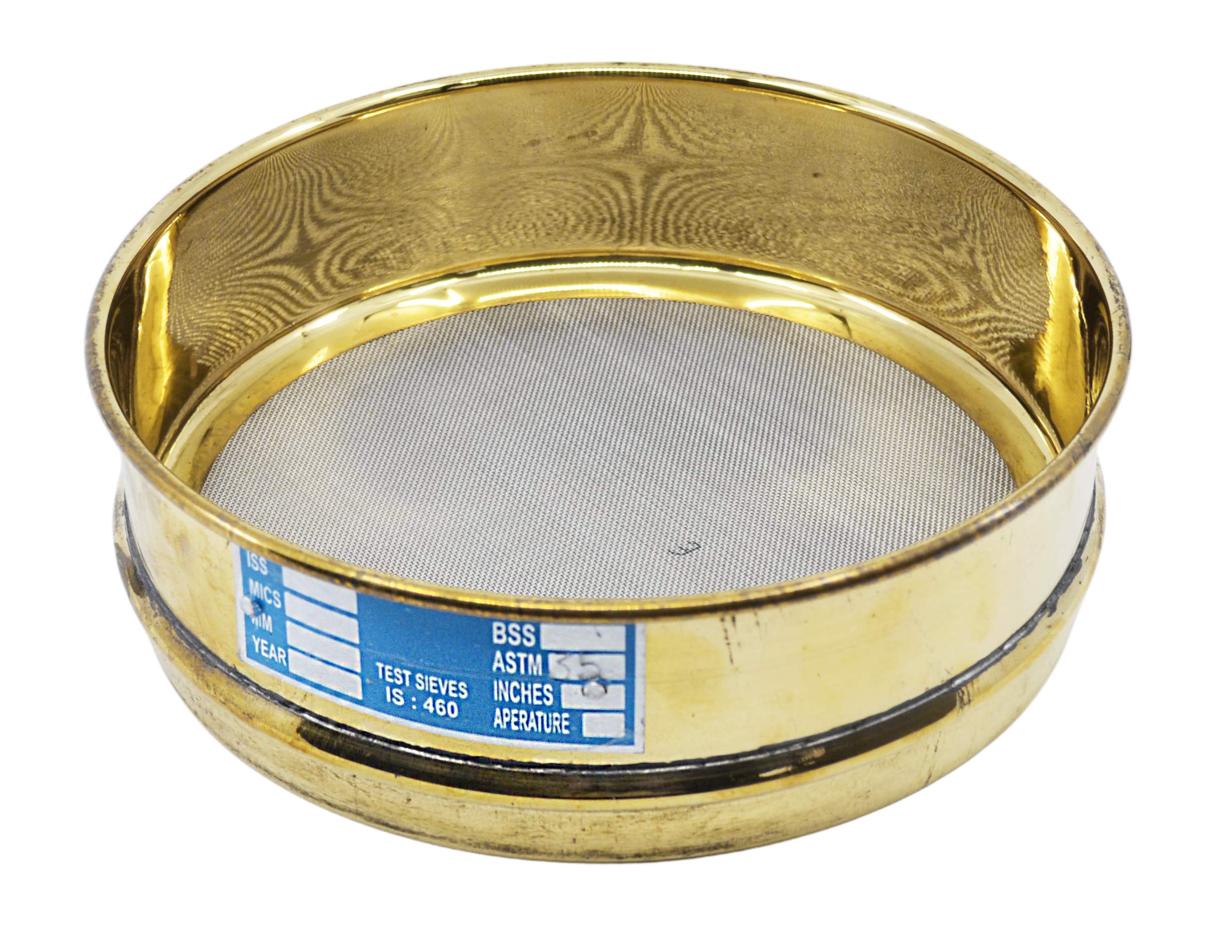 Test Sieve, 8 Inch - Full Height - ASTM No. 35 (500µm) - Brass Frame with Stainless Steel Wire Mesh - Eisco Labs