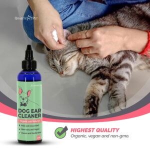 QualityPet Dog Ear Cleaner Solution - Organic & Natural Ear Cleaning Drops with Aloe, Vitamin E, Coconut Oil & Witch Hazel for Dogs - Dog Ear Wash, Rinse & Cleanser to Relieve Itchy Ears