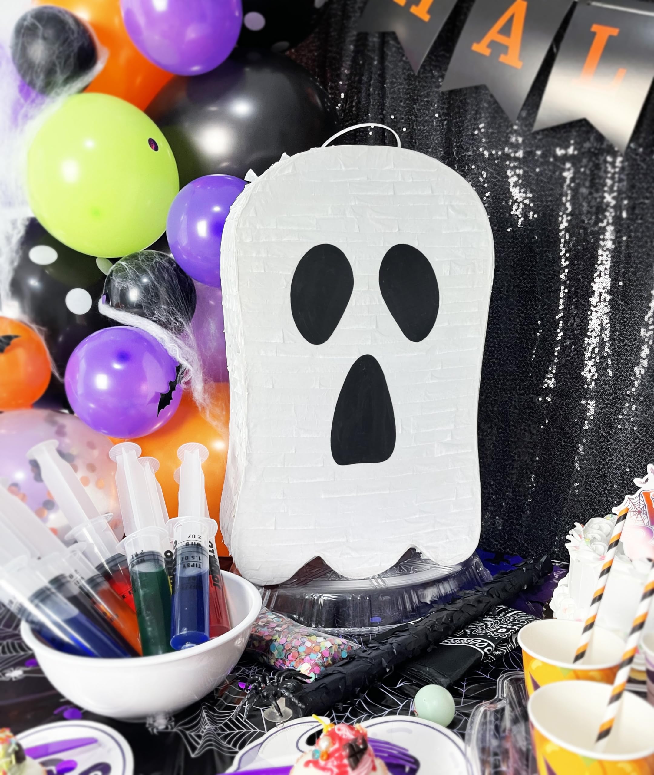 Ghost Halloween Piñata with stick - 17”x10"x 5" Perfect for Halloween Party Decorations, Photo Prop, October Birthday, Funny and Spooky Anniversary - Fits candy/favors: by Get a piñata