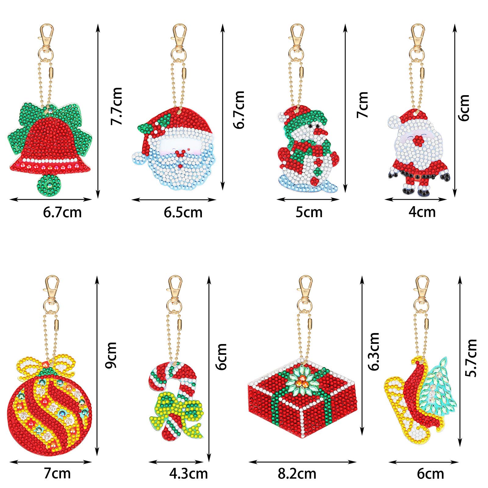 Yaomiao 17 Pieces Double Sided Christmas Diamond Art Ornaments Diamond Painting Keychains DIY 5d Painting Round Drill Key Chain Christmas Crystal Rhinestone Arts Craft Keychain for Christmas Supplies