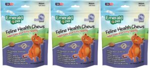 emerald pet 3 pack of hairball feline health chews, 2.5 ounces each, grain-free, made in the usa