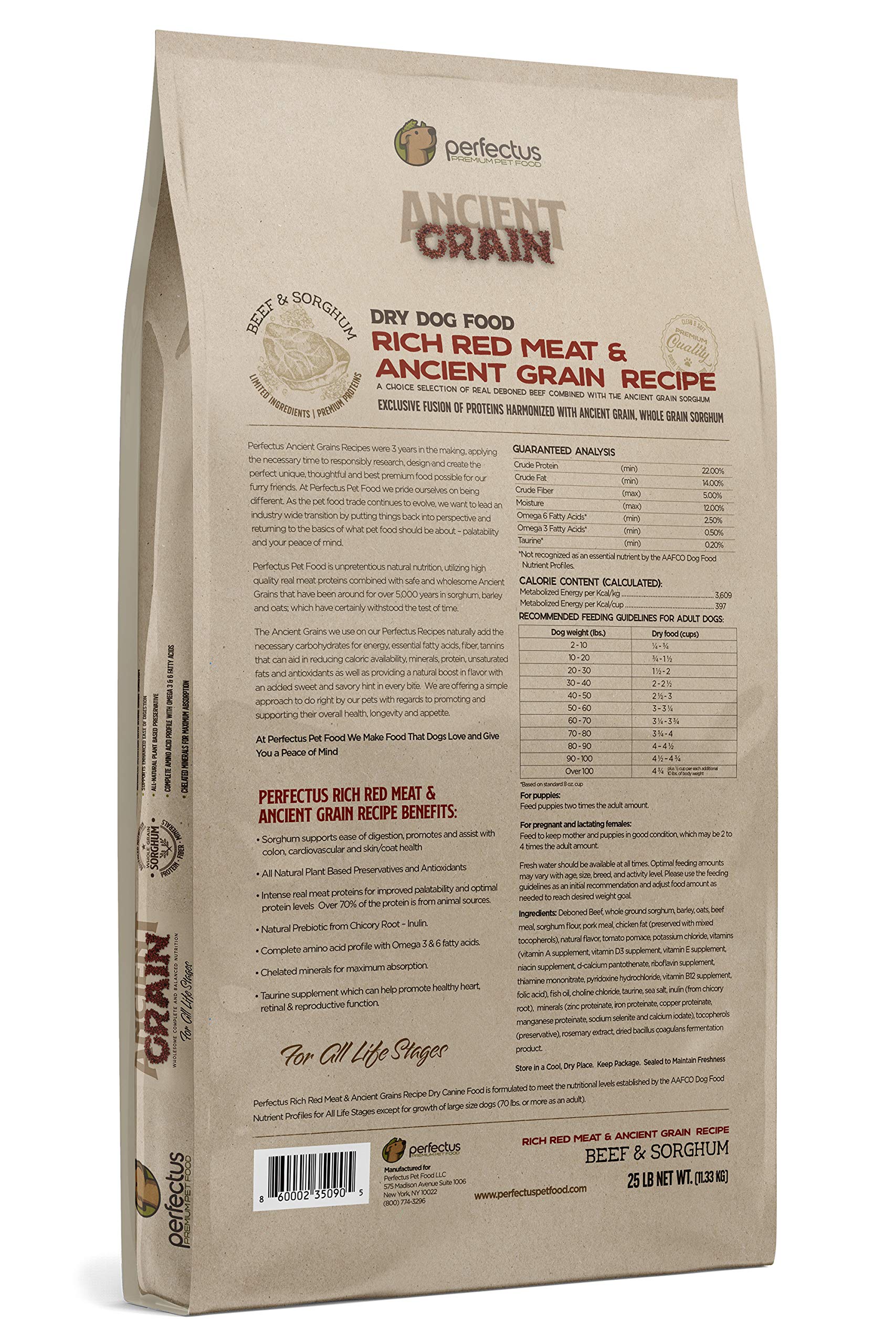 Perfectus Rich Red Meat and Ancient Grain Recipe - Natural, Non GMO, High Protein Premium Dry Dog Food 25 lbs Bag