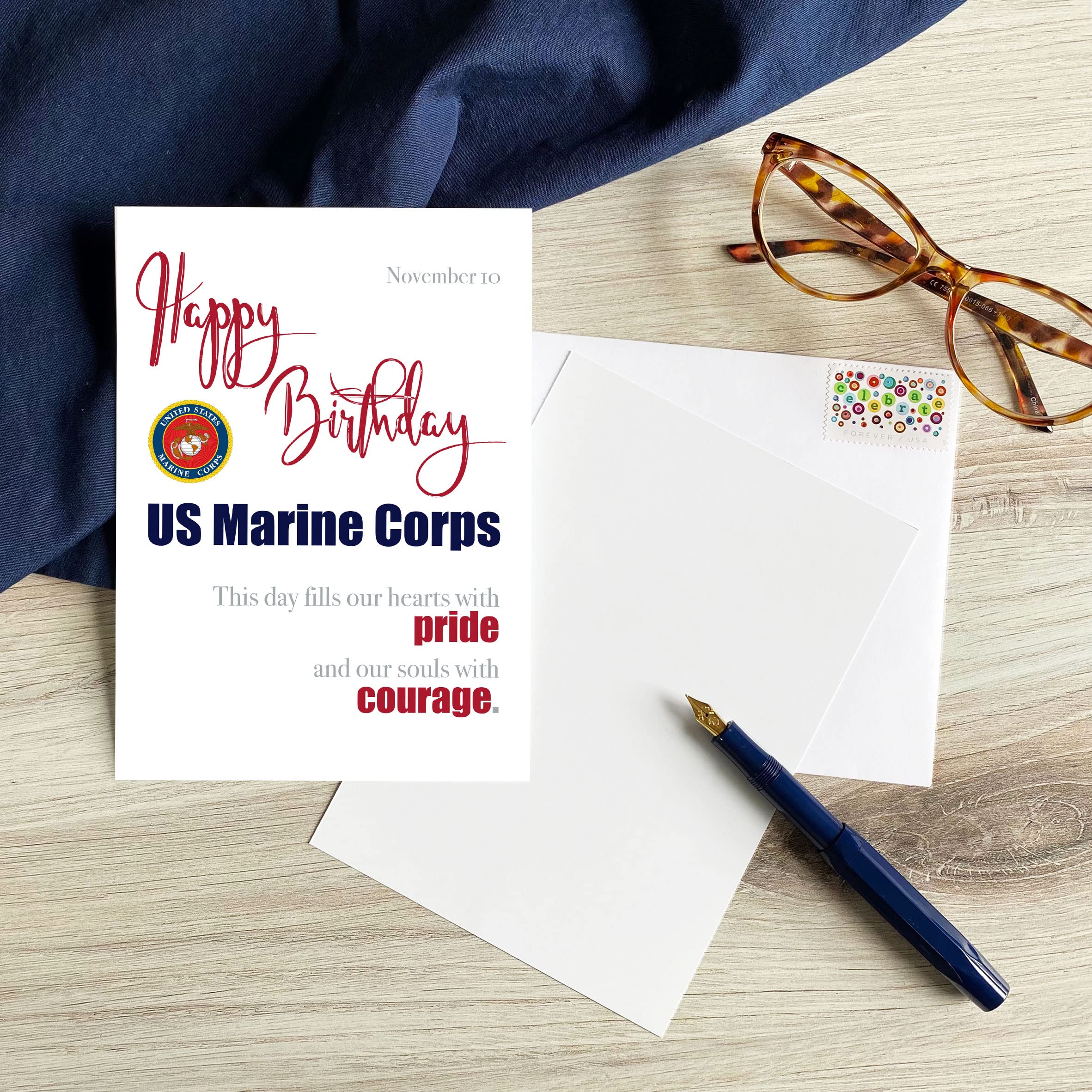 2MyHero - US Marine Corps - Military Happy Birthday Greeting Card With Envelope - 5" x 7" - Marine Corps Birthday