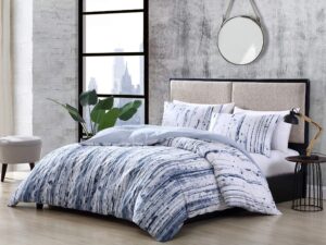 city scene - king duvet cover set, reversible cotton bedding with matching shams, modern home decor (sokal blue, king)