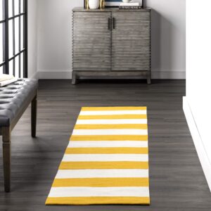 nuloom gracen cotton stripe runner rug, 2' x 6', yellow