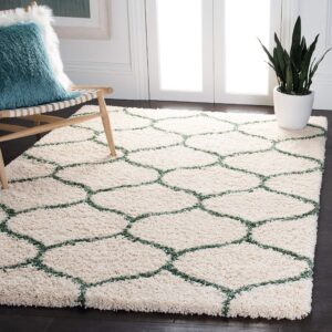 safavieh hudson shag collection area rug - 5'3" x 7'6", ivory & green, modern ogee trellis design, non-shedding & easy care, 2-inch thick ideal for high traffic areas in living room, bedroom (sgh280h)