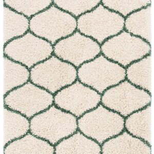 SAFAVIEH Hudson Shag Collection Area Rug - 5'3" x 7'6", Ivory & Green, Modern Ogee Trellis Design, Non-Shedding & Easy Care, 2-inch Thick Ideal for High Traffic Areas in Living Room, Bedroom (SGH280H)